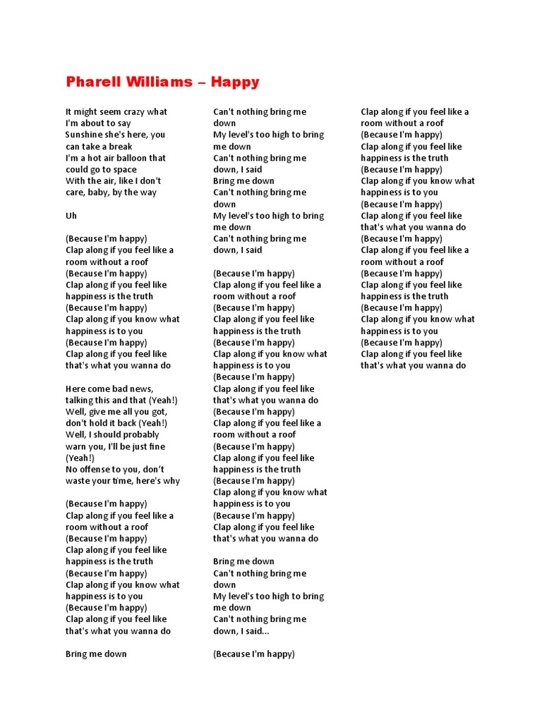 Pharrell Williams' "Happy" Lyrics | PDF