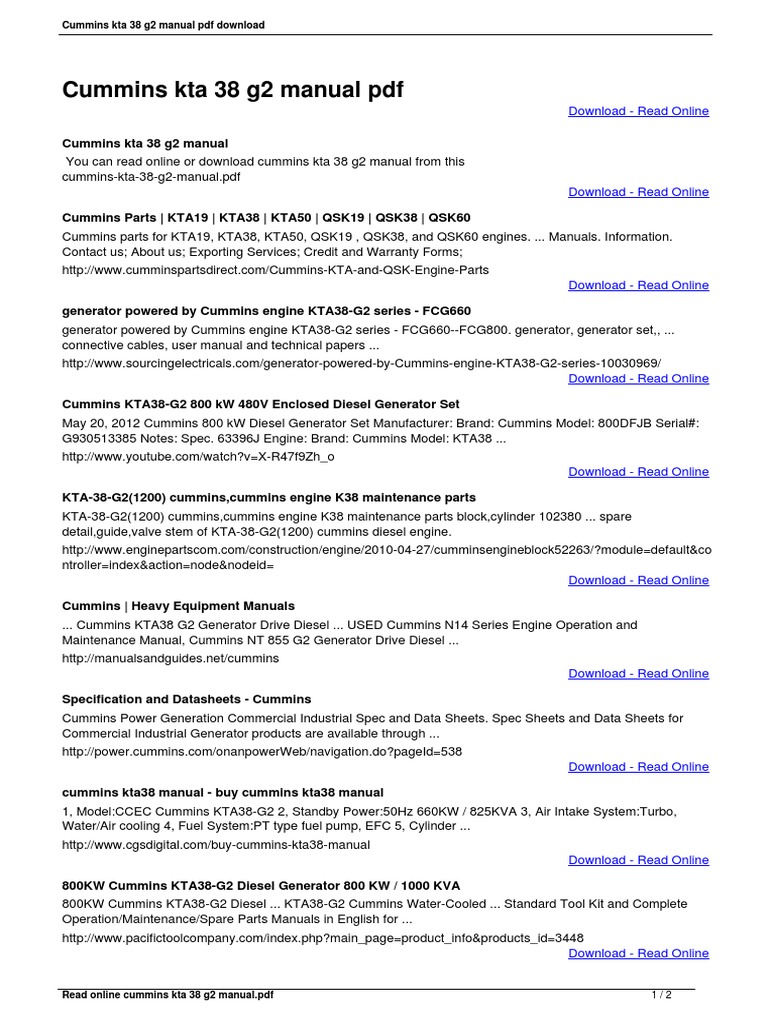Cummins KTA38 G2 Manual PDF Download | PDF | Cummins | Diesel Engine