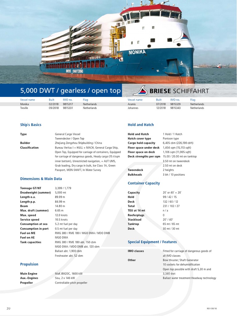 5,000 DWT / Gearless / Open Top: Ship's Basics Hold and Hatch | PDF ...