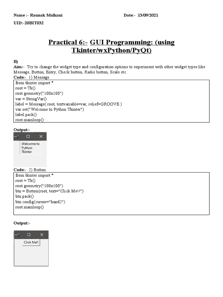 Practical 6:-Gui Programming: (Using Tkinter/Wxpython/Pyqt) | PDF ...