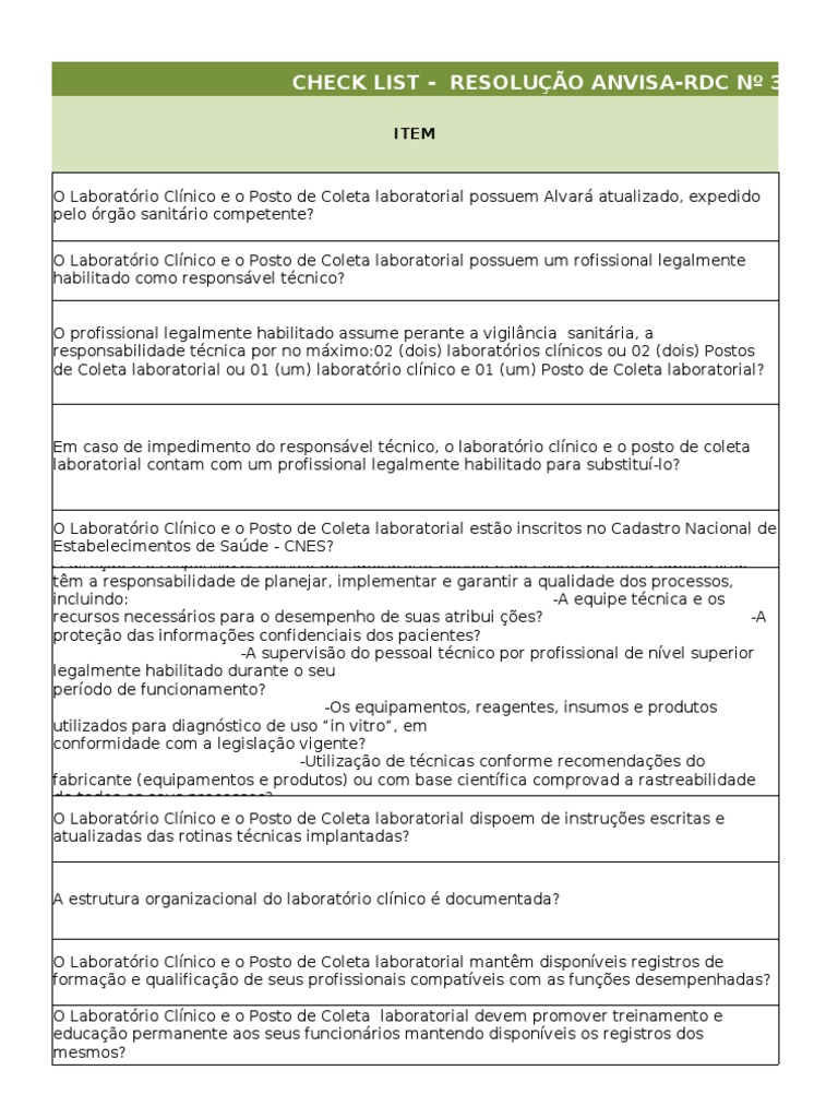 Cópia de Check List RDC 302 Anvisa 13102005 | Laboratórios | Science