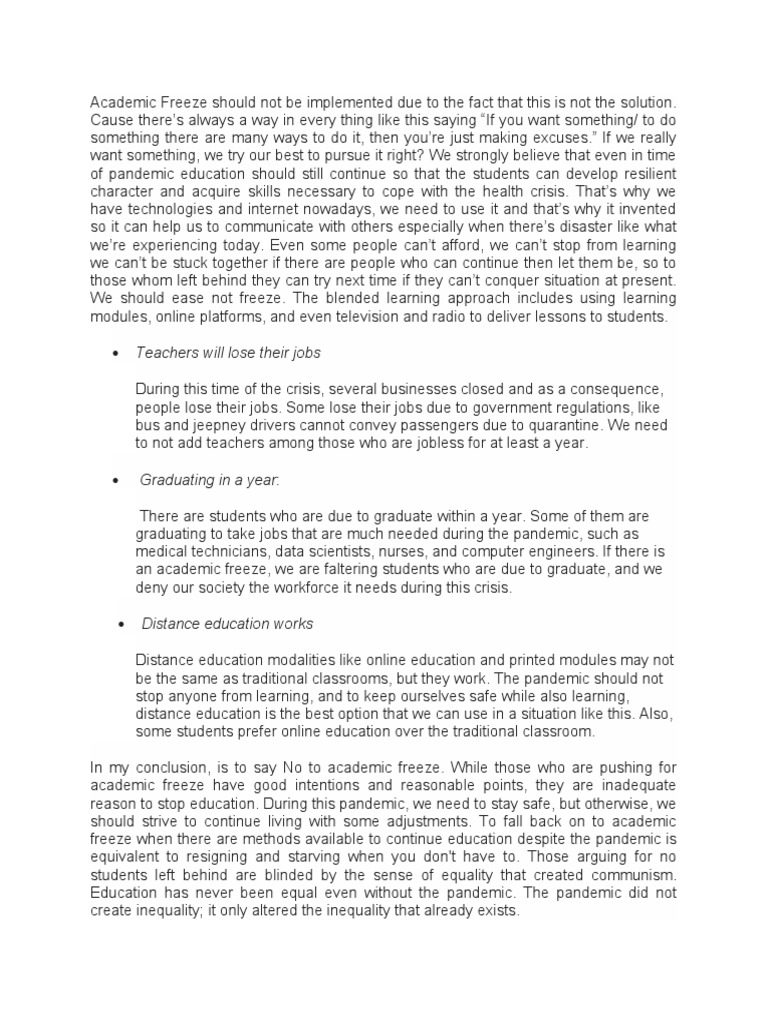 Rejecting Academic Freeze for Education | PDF | Distance Education ...