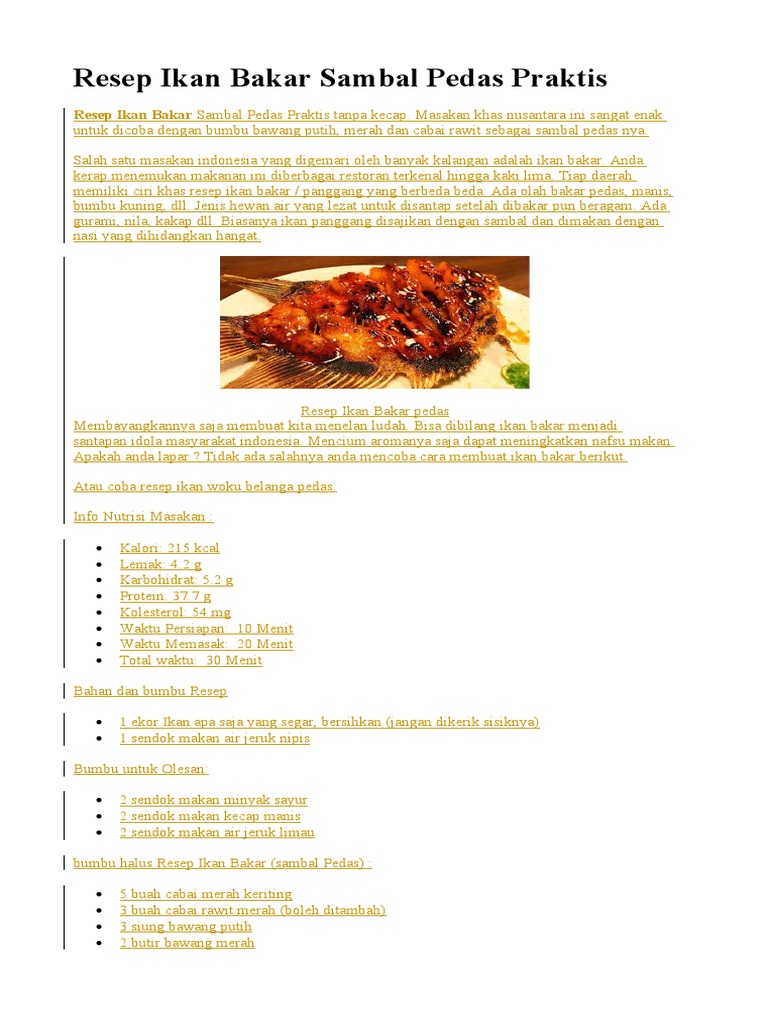 Resep Ikan Bakar Sambal Pedas Praktis | PDF