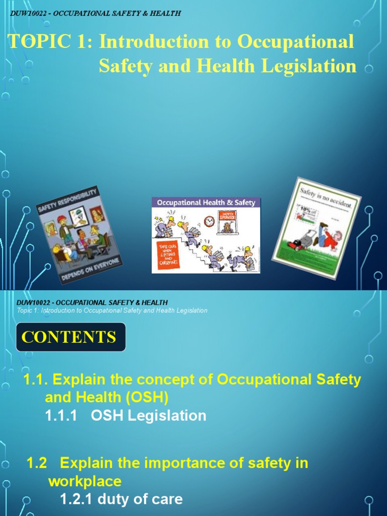 Topic 1 - Introduction Osh Legislation | PDF | Occupational Safety And ...