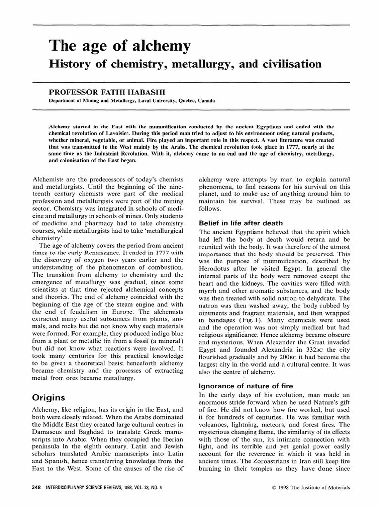 The Age of Alchemy: History of Chemistry, Metallurgy, and Civilisation ...