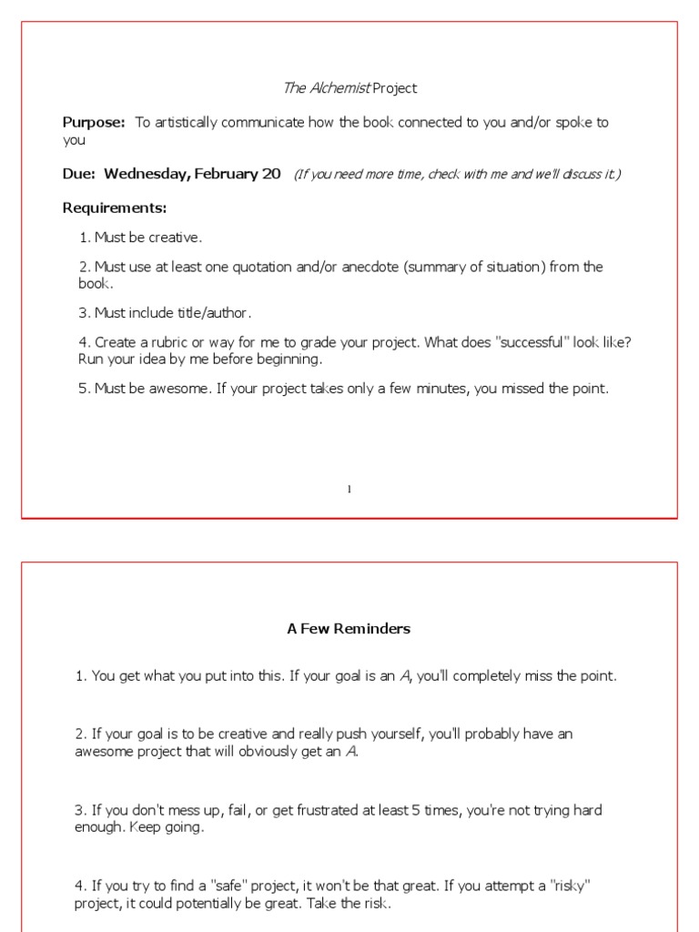 The Alchemist Project Ideas | PDF | Communication