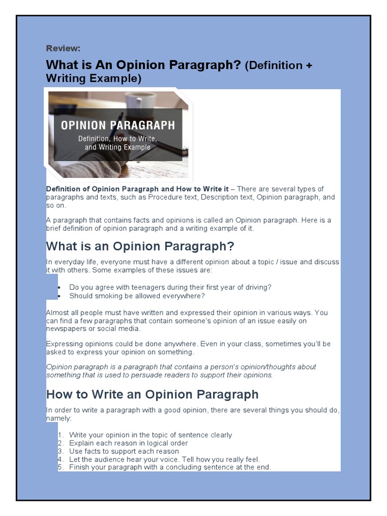 Review-What Is An Opinion Paragraph | PDF | Sentence (Linguistics ...