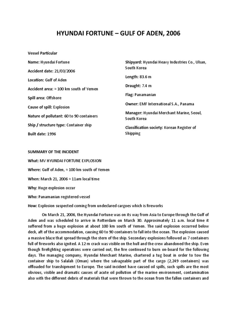 Hyundai Fortune Explosion Report | PDF | Ships | Freight Transport