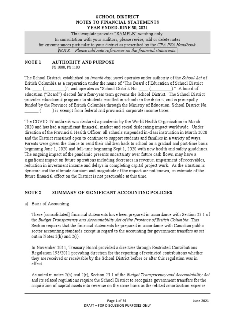 2021 Sample Notes Financial Statements June | PDF | Financial Statement ...