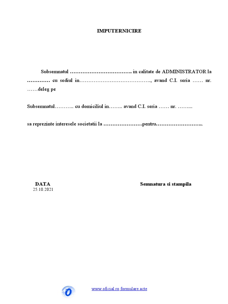 Imputernicire Simpla Model | PDF