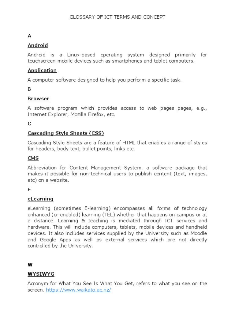 Glossary of ICT Terms & Concepts | PDF | World Wide Web | Internet & Web