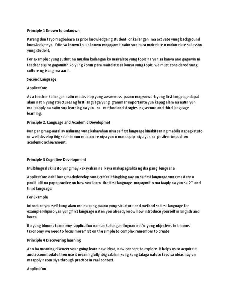 Principle 1 Known To Unknown | PDF | Learning | Second Language