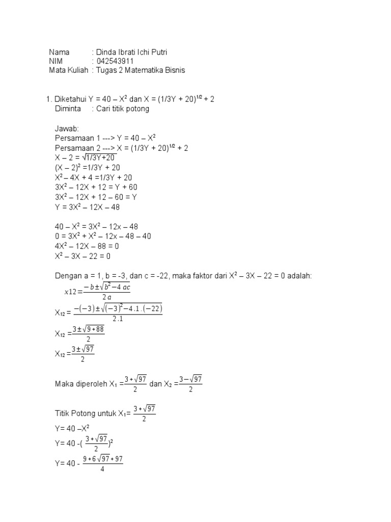 Tugas 2 Matematika Bisnis | PDF