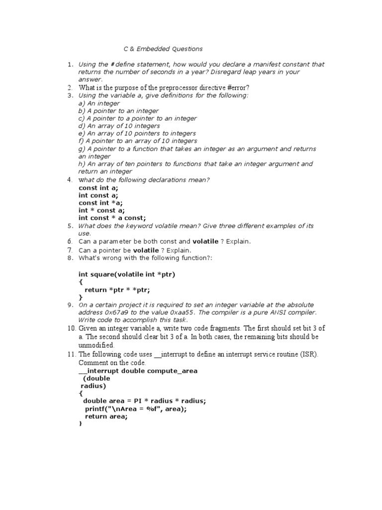 C Questions 15 Good Ones Pdf Pointer Computer Programming C Programming Language