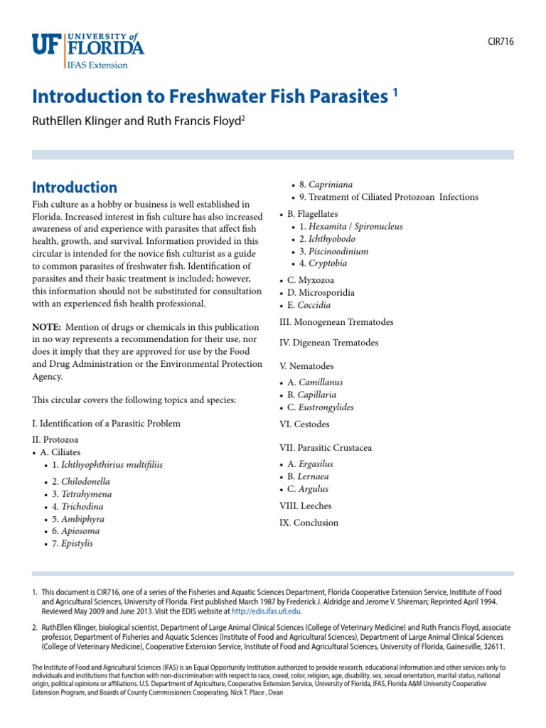 Introduction To Freshwater Fish Parasites | PDF | Parasitism | Fish