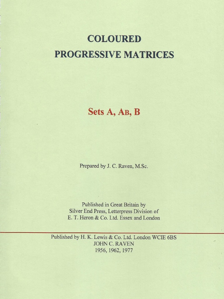 Coloured Progressive Matrices (CPM) Cards | PDF