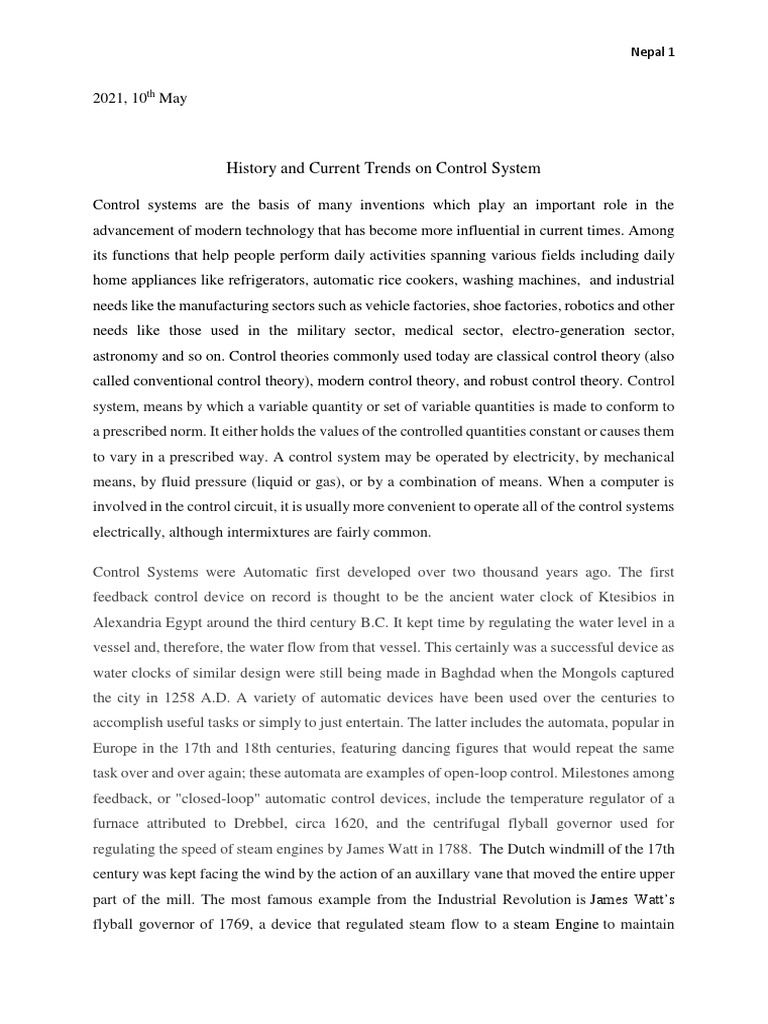 History and Trends On Control System | PDF | Control Theory | Automation