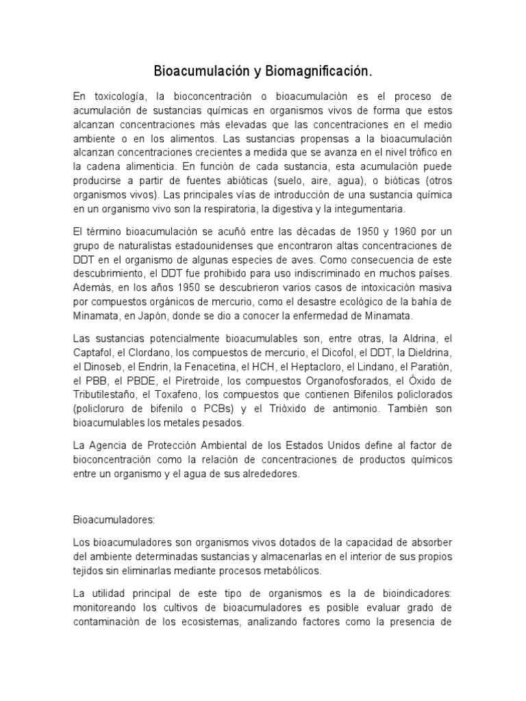 Bioacumulacion y Biomagnificacion | Descargar gratis PDF | Toxicología ...
