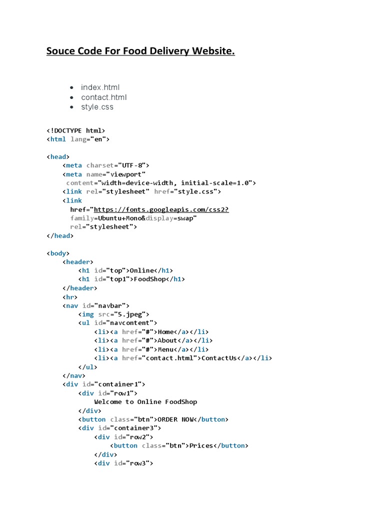 Souce Code For Food Delivery Website.: Index - HTML Contact - HTML ...