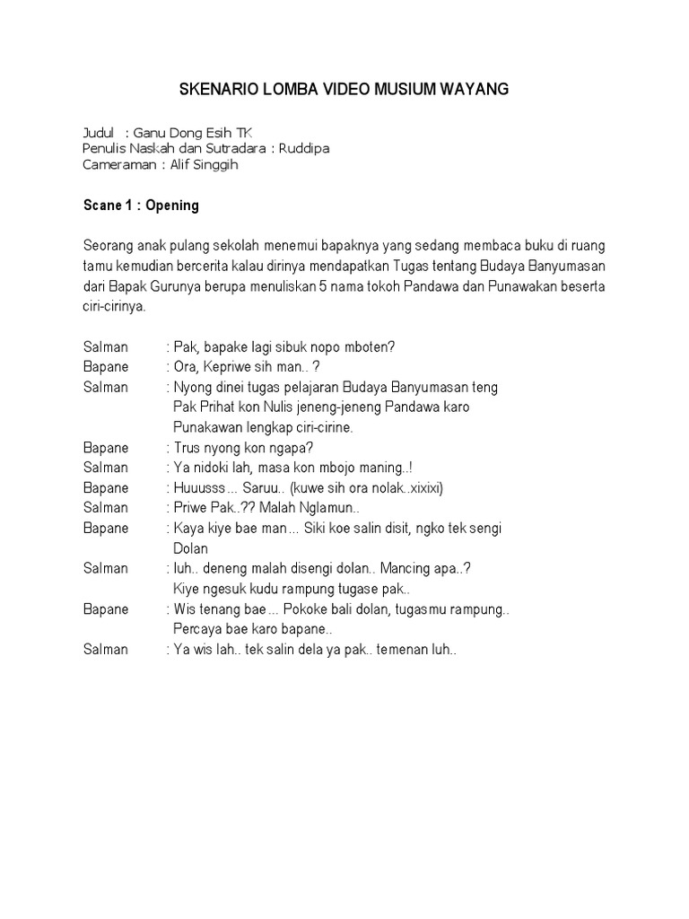 Skenario Lomba Video Musium Wayang | PDF