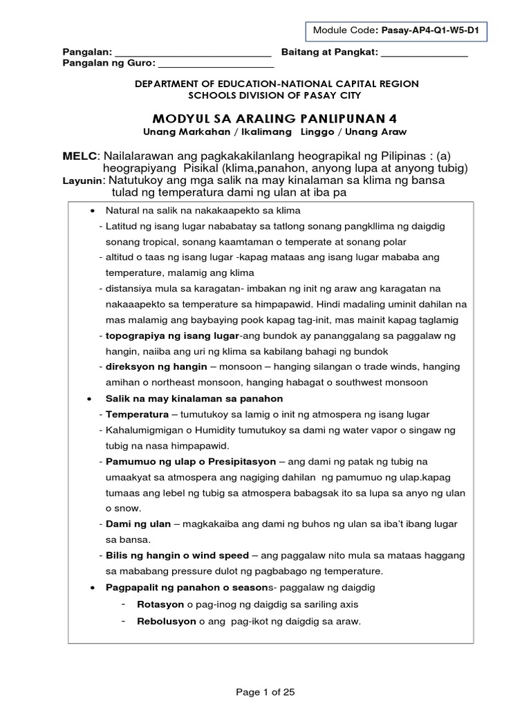 5 Grade 4 AP Q1 W5 | PDF