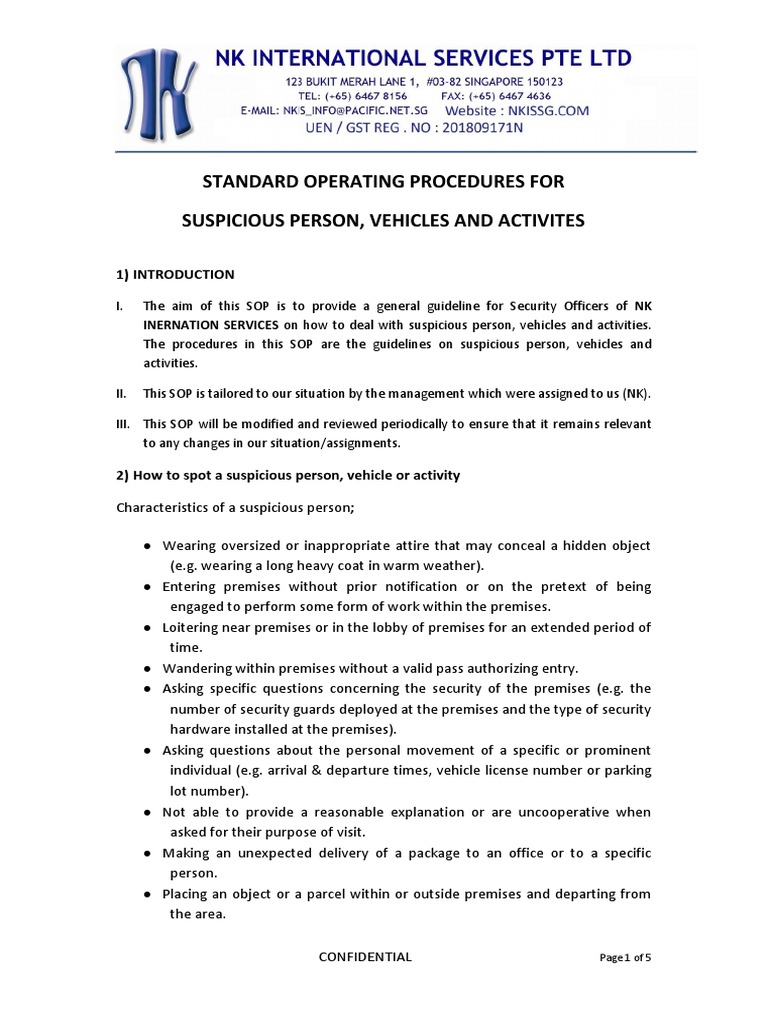 Guidelines for Responding to Suspicious Persons, Vehicles, and ...