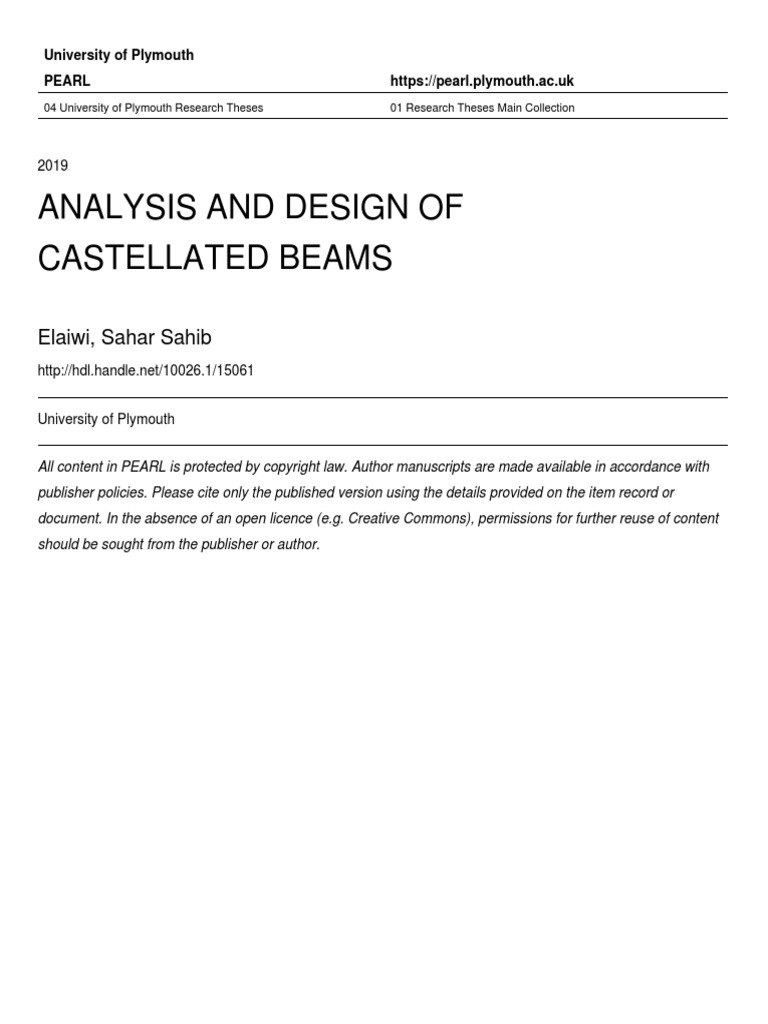Analysis and Design of Castellated Steel Beam - 2019 Elaiwi PHD | PDF ...