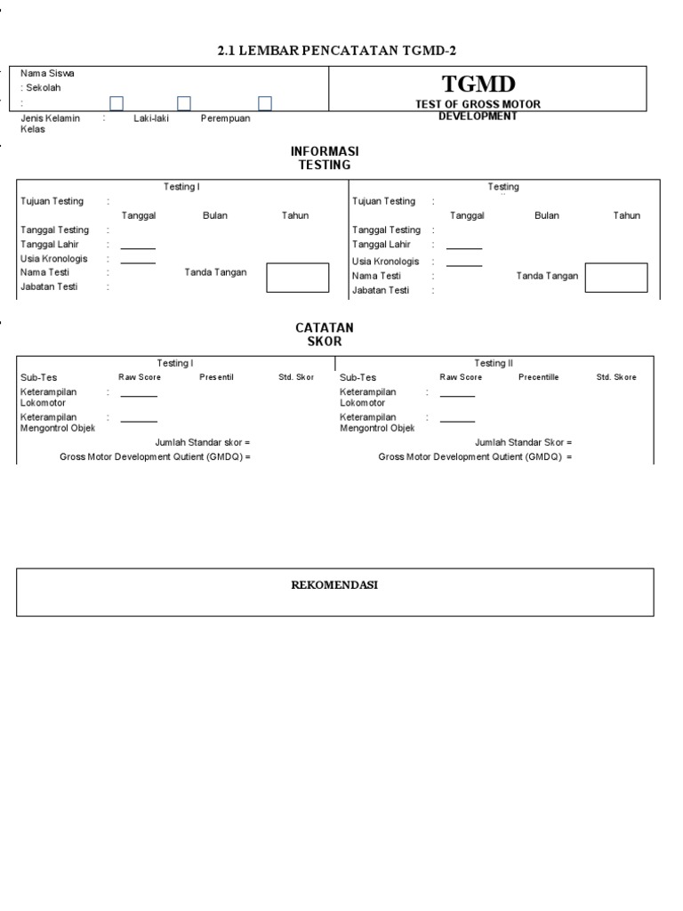 Lembar Pencatatan TGMD | PDF