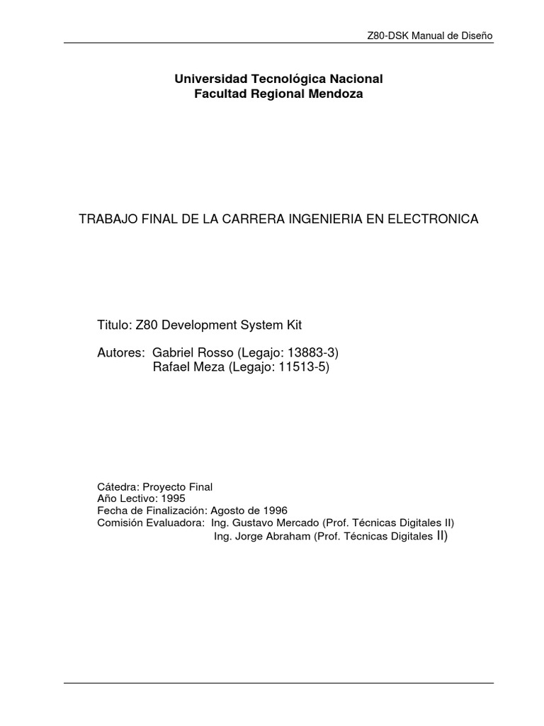 Z80 Development System Kit: A Manual for the Design of a ...