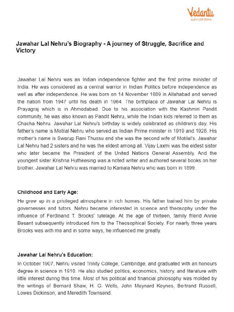 Jawaharlal Nehru Biography | PDF