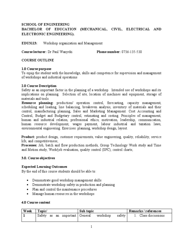 Workshop Organization And Management Pdf Engineering Reliability