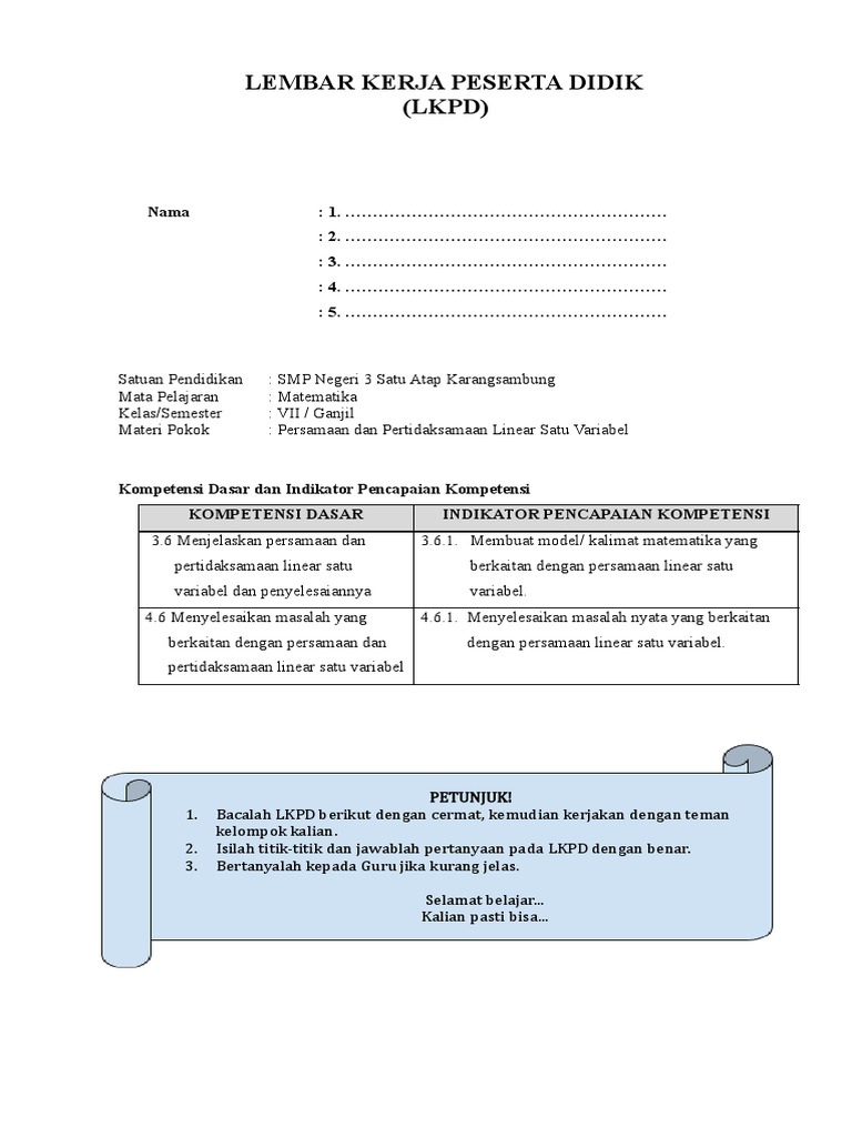 Set 2 - LKPD - PLSV - Edit | PDF