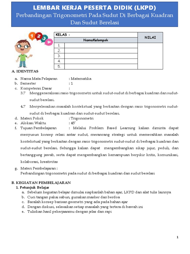 LKPD Perbandingan Trigonometri (Luring) - Irma Dini - Mat Unja 4 | PDF