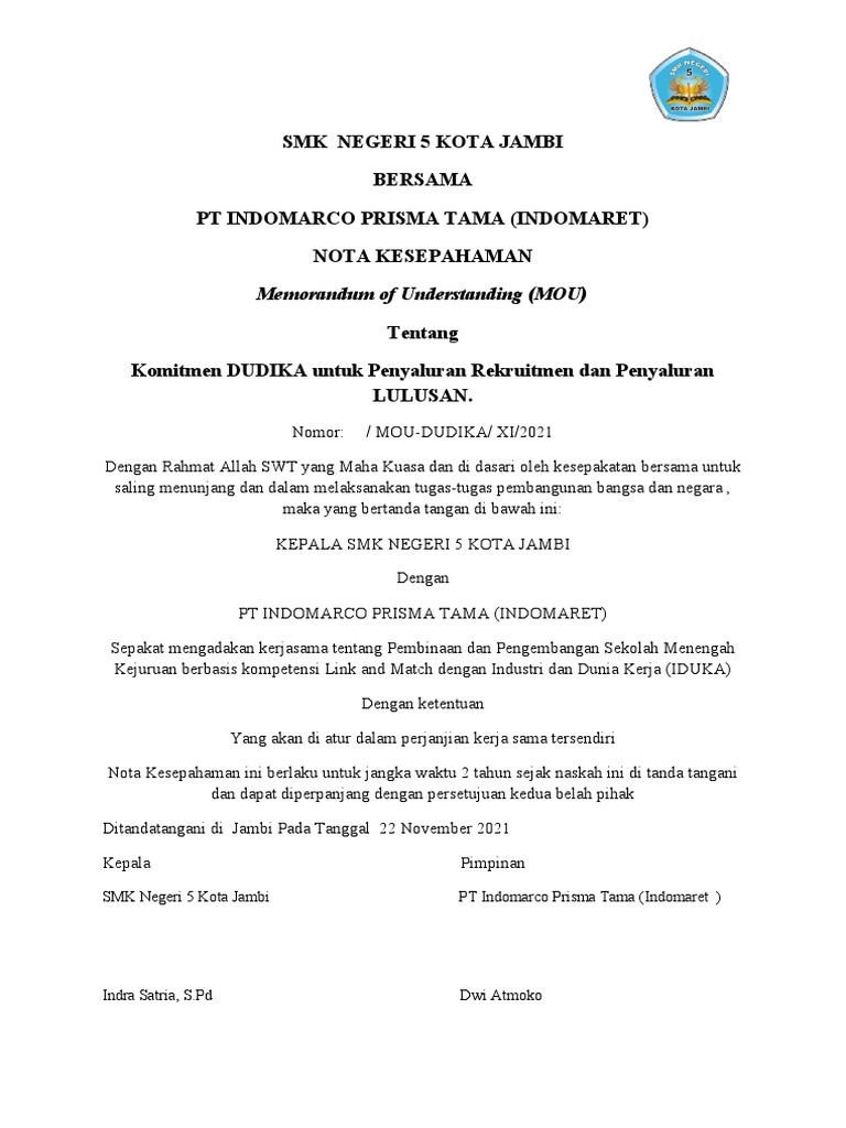 Nota MOU Indomaret | PDF