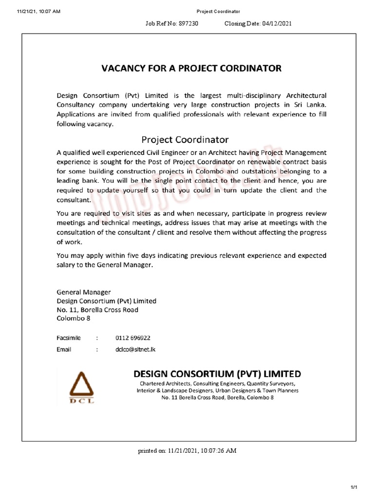 Project Coordinator | PDF
