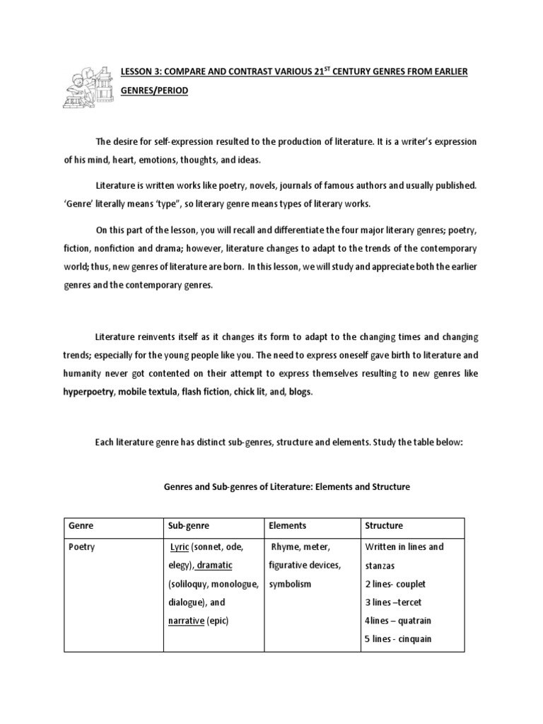 Lesson 3 - Compare and Contrast Various 21ST Century Genres From ...