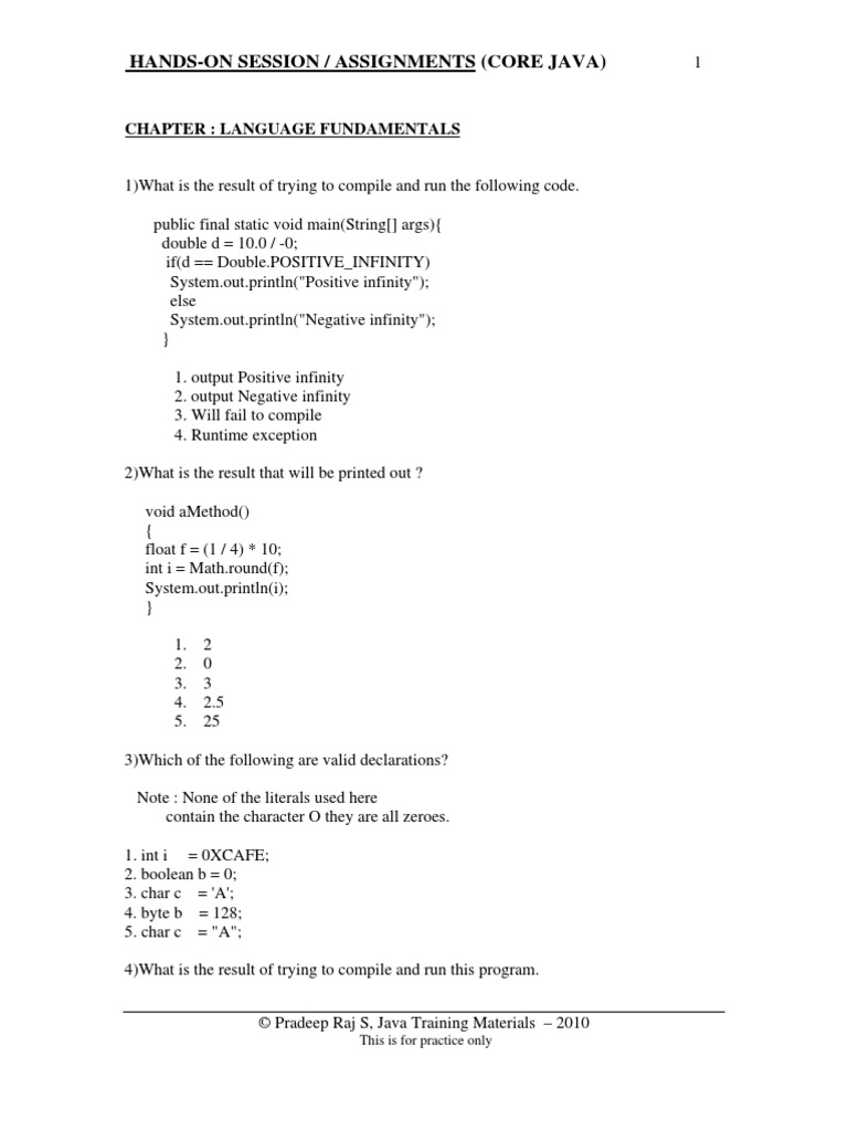 Core Java - Handson & Assignments - 1 | PDF | Java (Programming Language) | C (Programming Language)