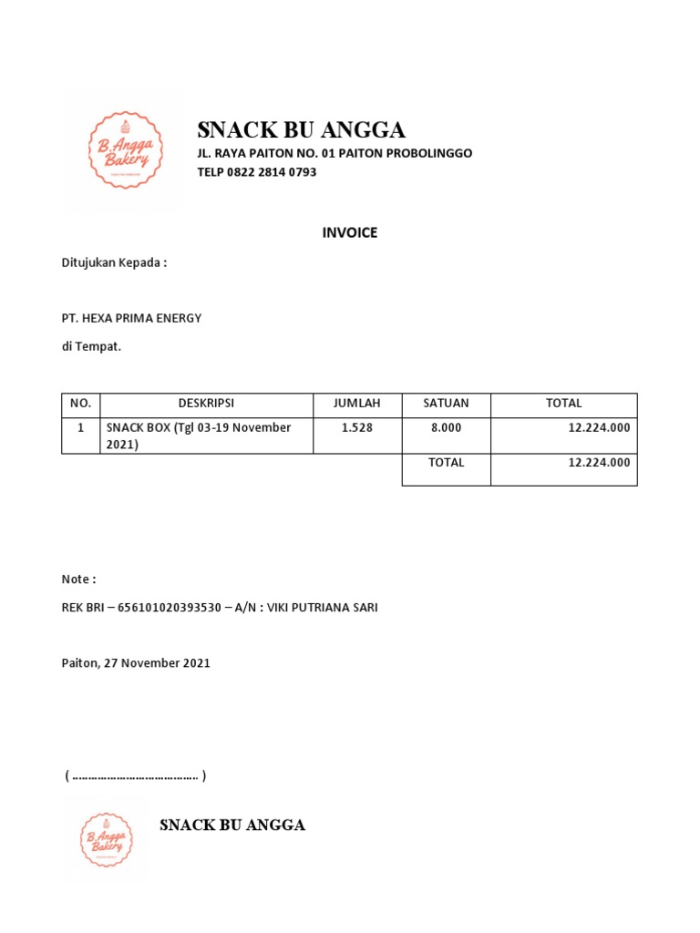 Invoice Snack Bu Angga | PDF