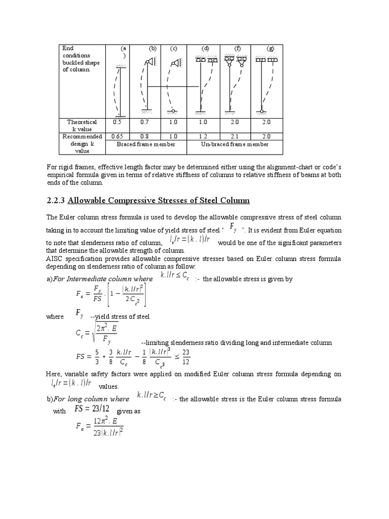 2.2.3 Allowable Compressive Stresses of Steel Column: K .L/R C | PDF ...