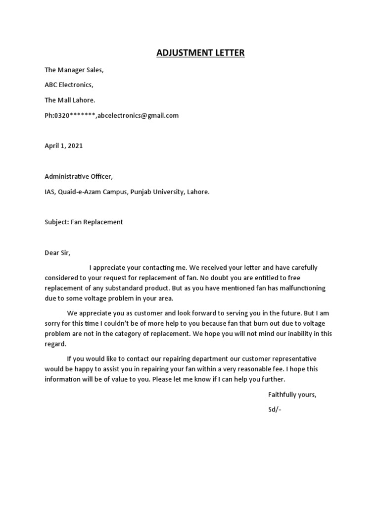 Adjustment Letter | PDF