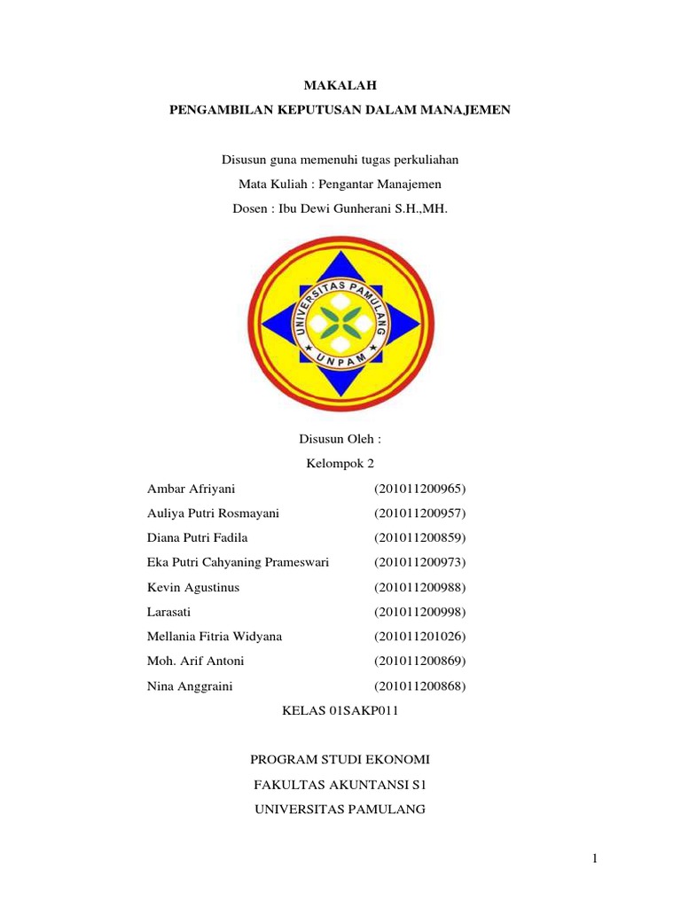 Makalah Pengambilan Keputusan (Kelompok 2) 01SAKP011 | PDF Makalah Pengambilan Keputusan (Kelompok 2) 01SAKP011 | PDF
