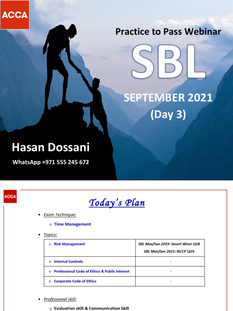 Day 3 SBL Practice To Pass | PDF | Internal Control | Risk