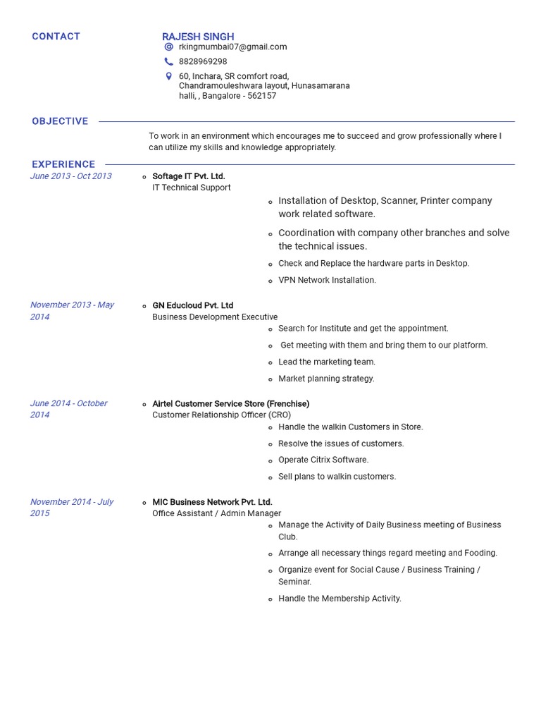 Rajesh Singh CV | PDF | Business | Computing