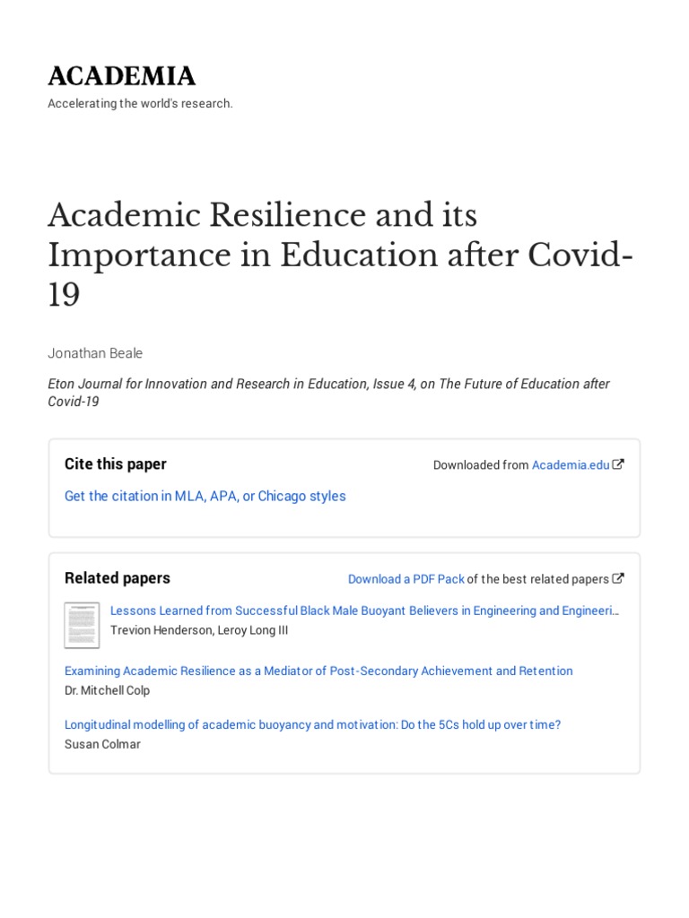 Academic Resilience and Its Importance in Education A Er Covid-19 | PDF ...