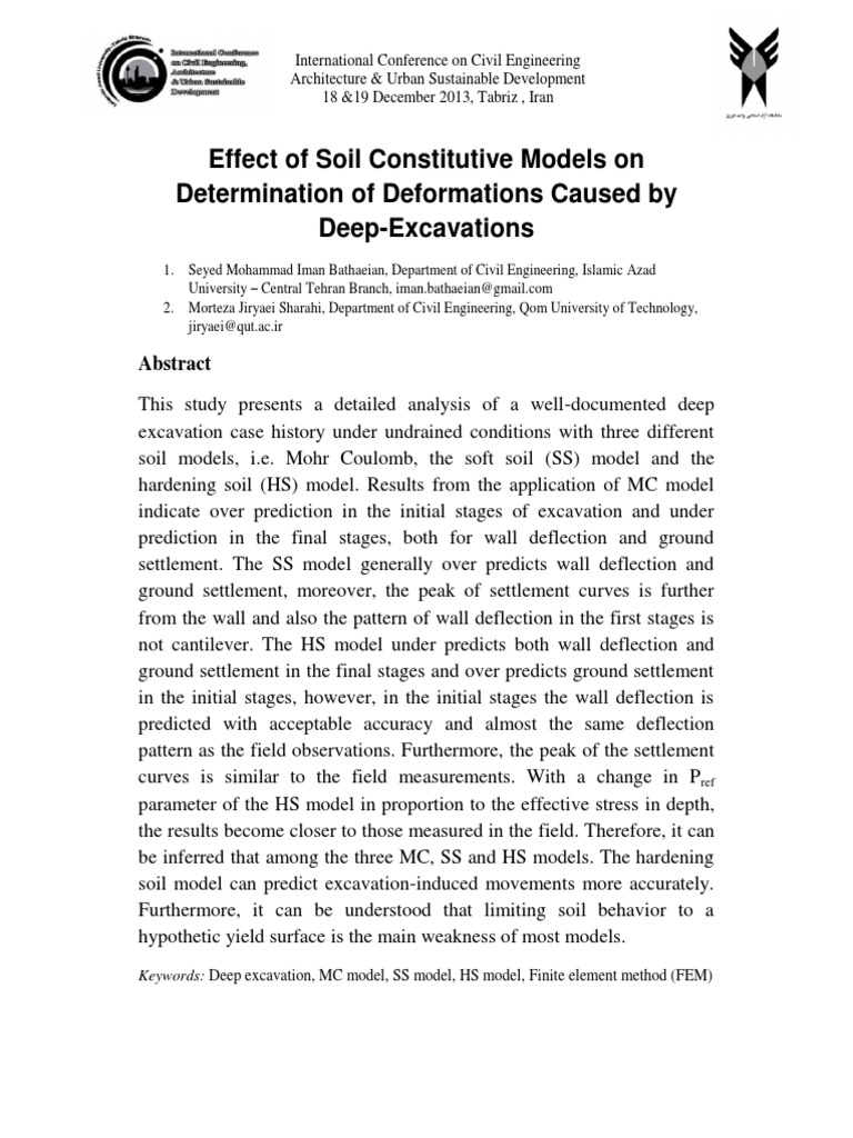 Effect of Soil Constitutive Models On Determination of Deformations ...