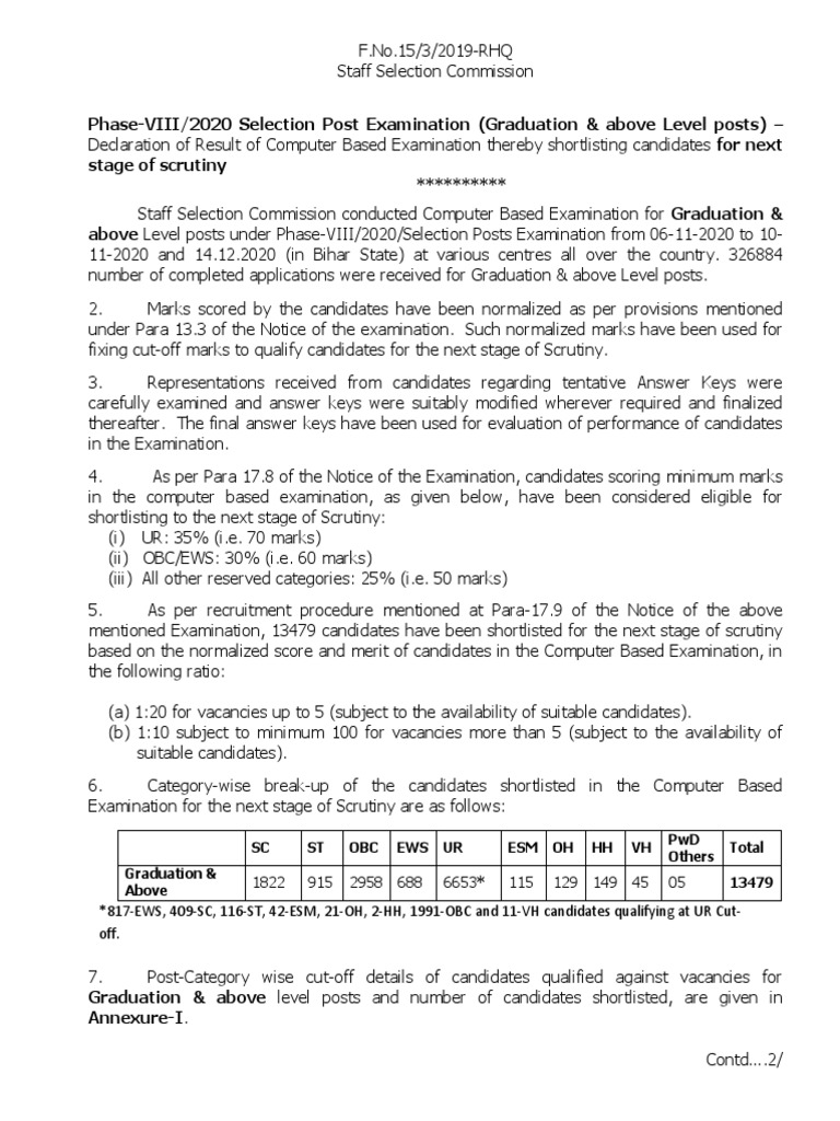 SSC Phase-VIII/2020 Result Summary | PDF | Government