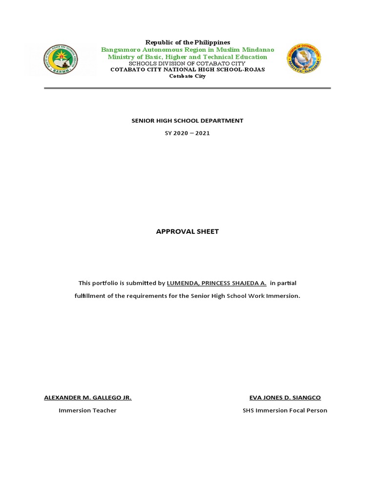 Work Immersion Portfolio | PDF | Philippines | Teachers