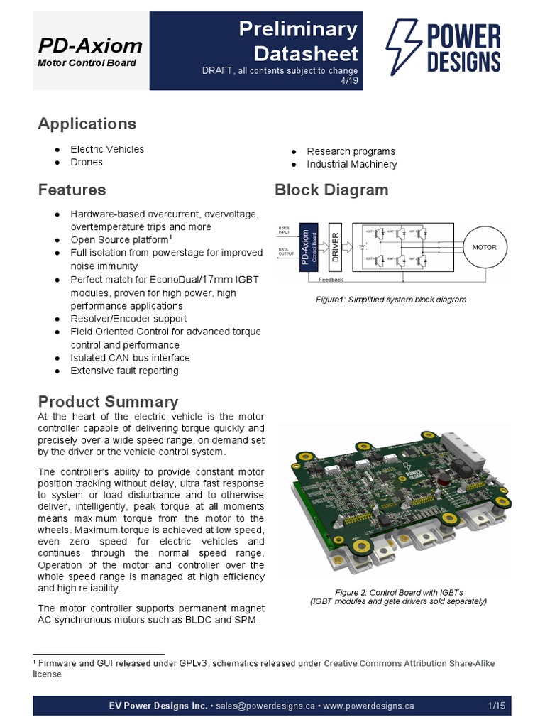 Datasheet Axiom Control Board | PDF | Electric Motor | Power Inverter