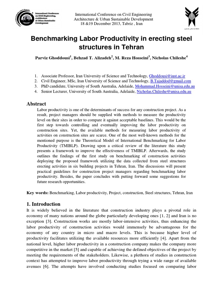 Benchmarking Labor Productivity in Erecting Steel Structures | PDF ...
