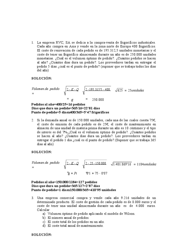 09 Ejercicios Resueltos Sobre El Modelo Wilson | PDF | Inventario ...
